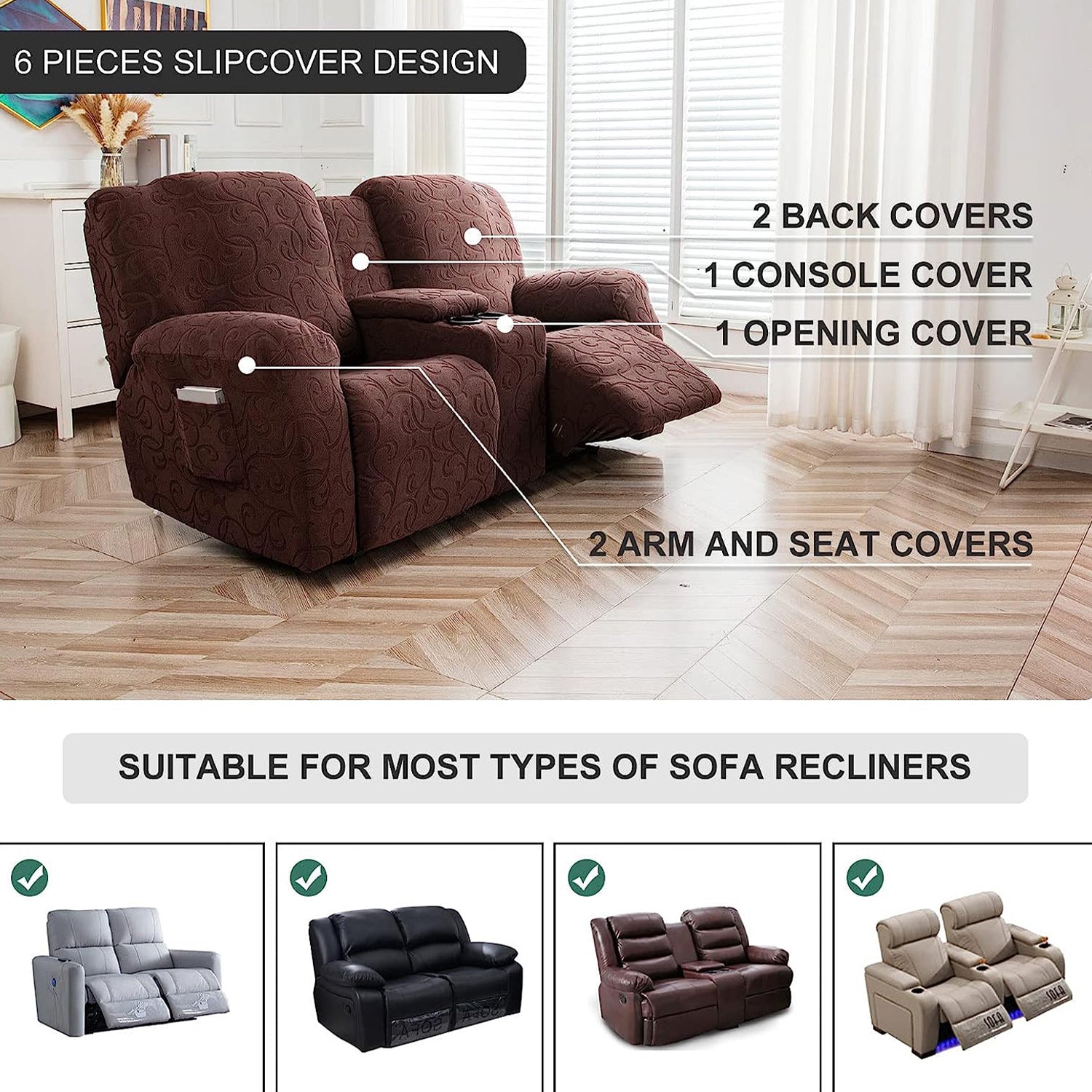 Loveseat Recliner Cover with Center Console Stretch Loveseat Recliner ...