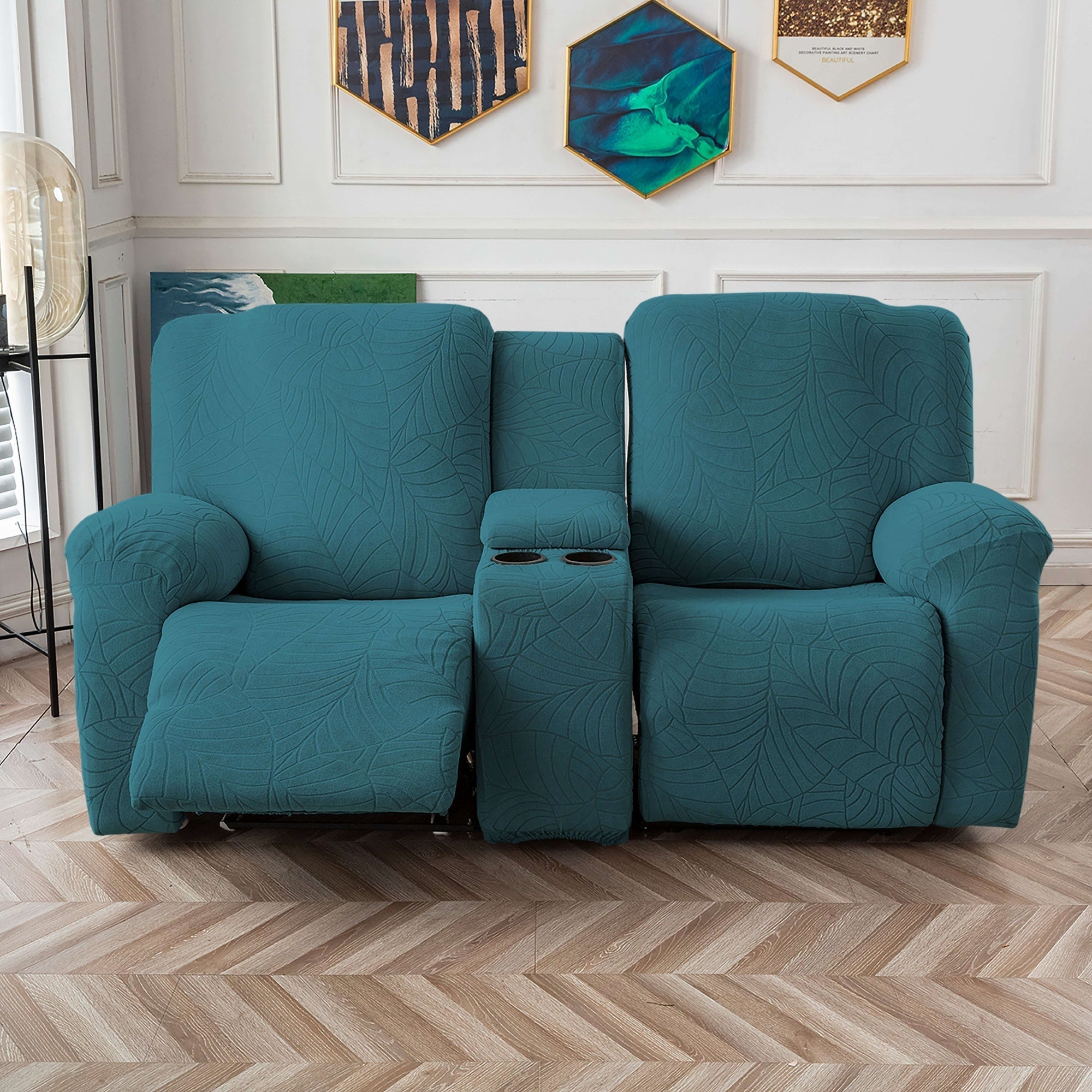 Leaf Texture Jacquard Recliner Cover With Center Console Cover And ...
