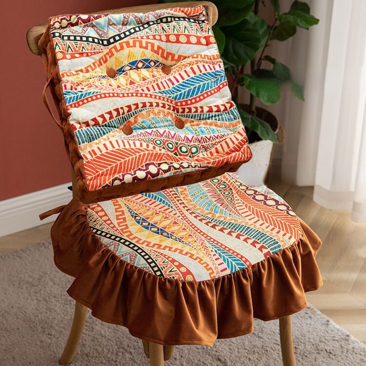 Chair Cushion Pads Printed Ruffled Chair Cushion with Ties Comfortable ...