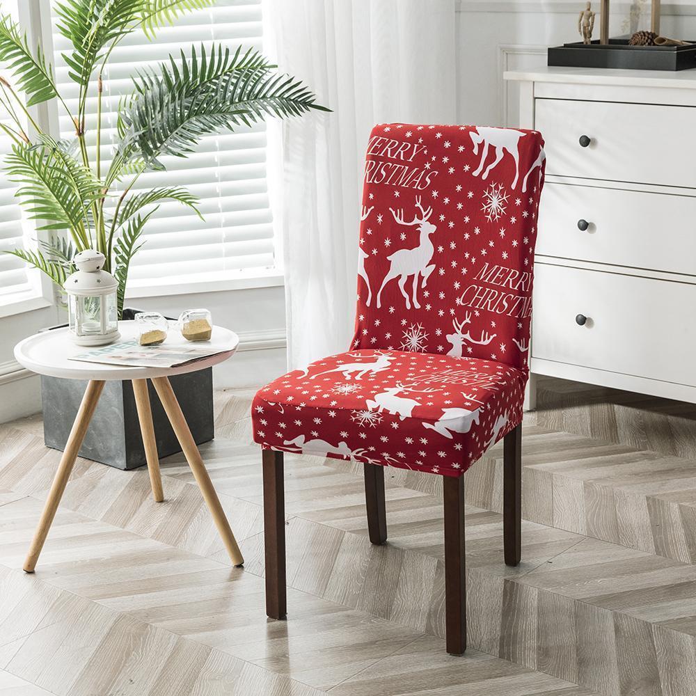 Dining Chair Covers Christmas red background snowflake pattern